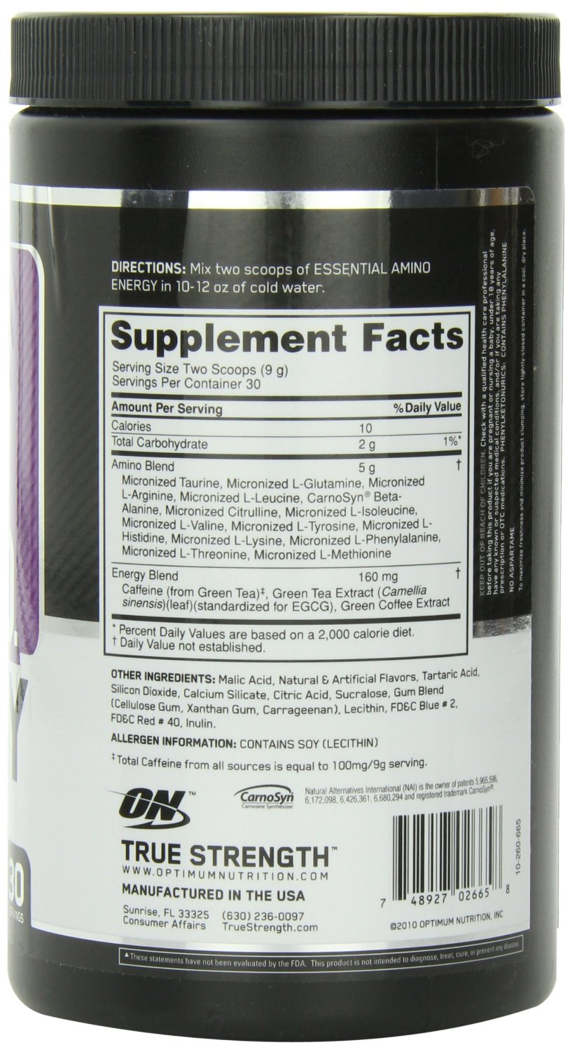 Amino Energy Nutrition Label